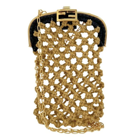 Fendi | Bags | Fendi Chain Shoulder Bag Cotton Linen Flap Chainshoulder ...